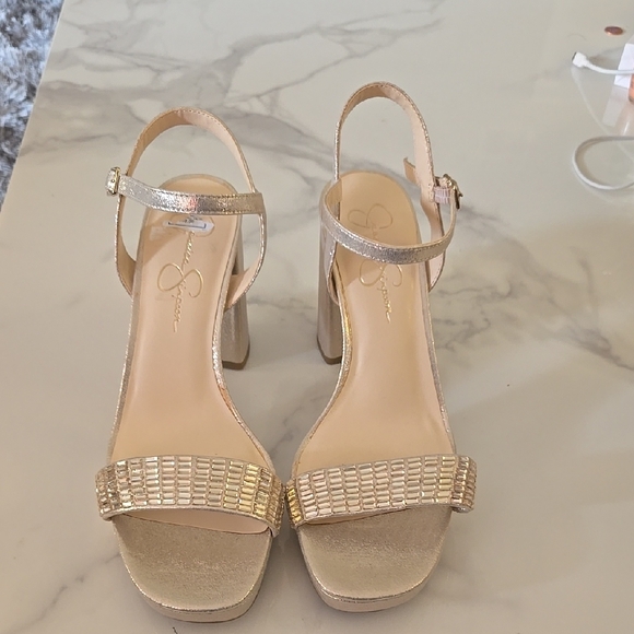 Jessica Simpson | Shoes | Jessica Simpson Elegant Gold Strappy Heels ...